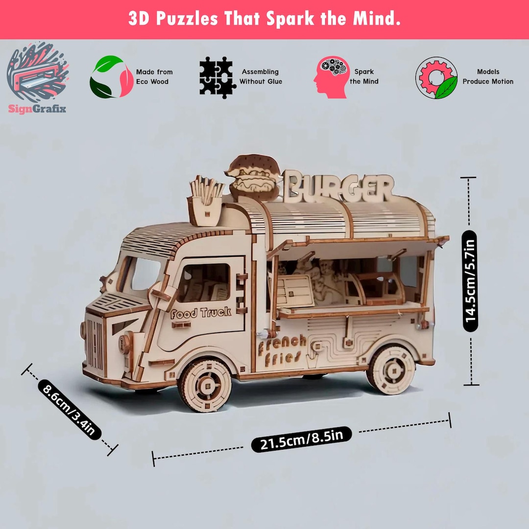 3D Wooden Fast Food Car Puzzle: DIY Assembly Kit, Home Decor - Etsy
