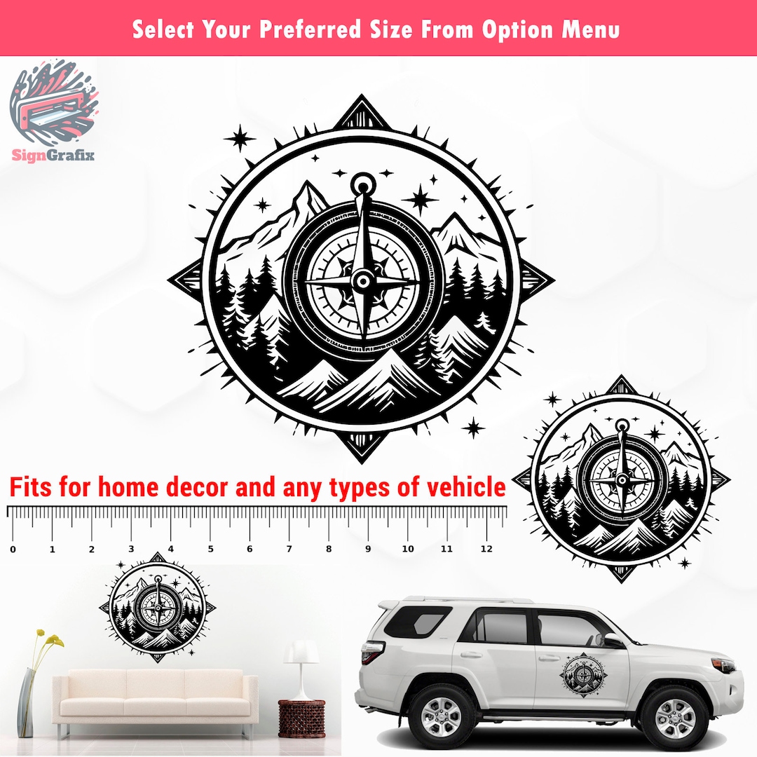 Mountain-themed Compass Vinyl Decal | Suitable for Rvs, Campers, and ...