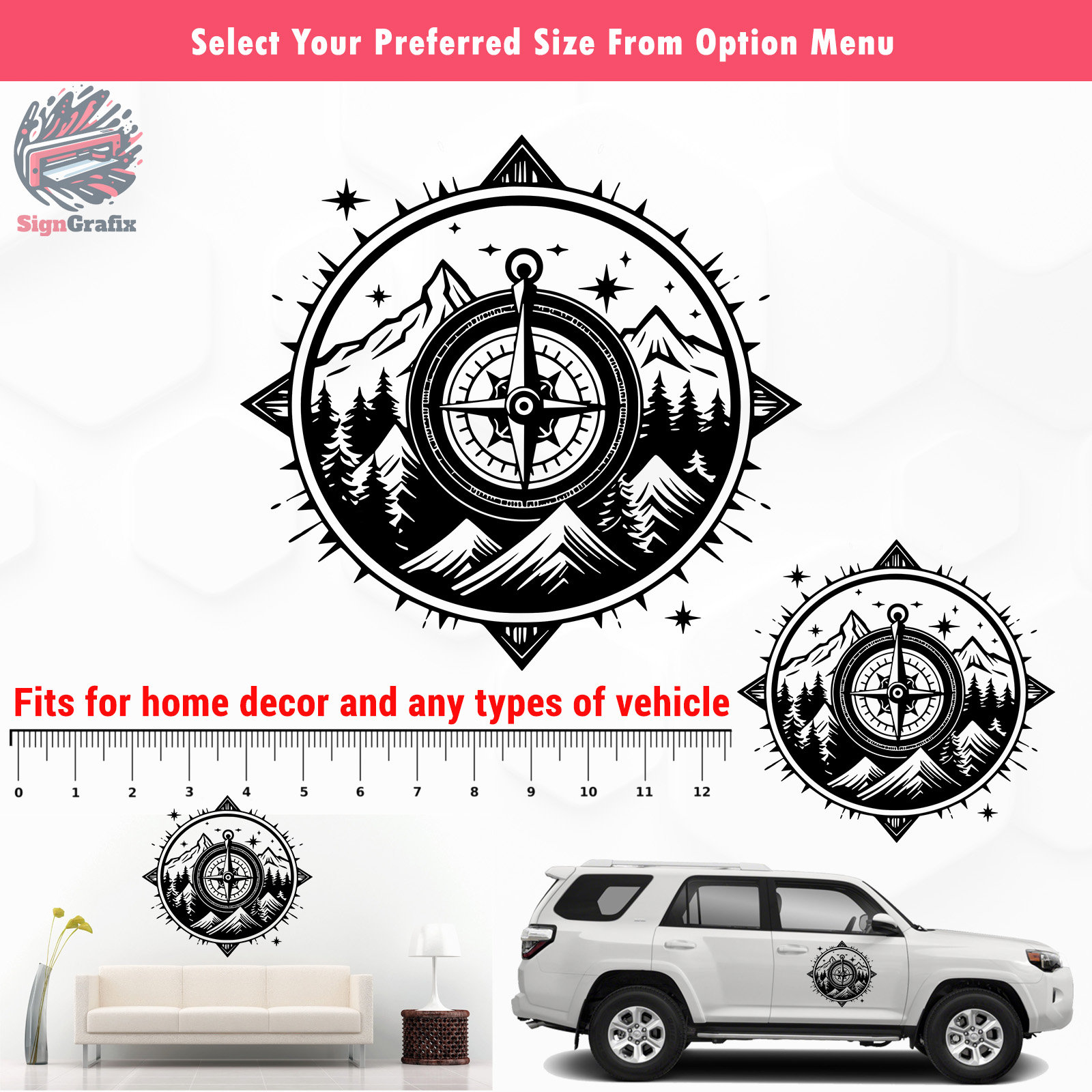 Mountain-themed Compass Vinyl Decal | Suitable for Rvs, Campers, and ...