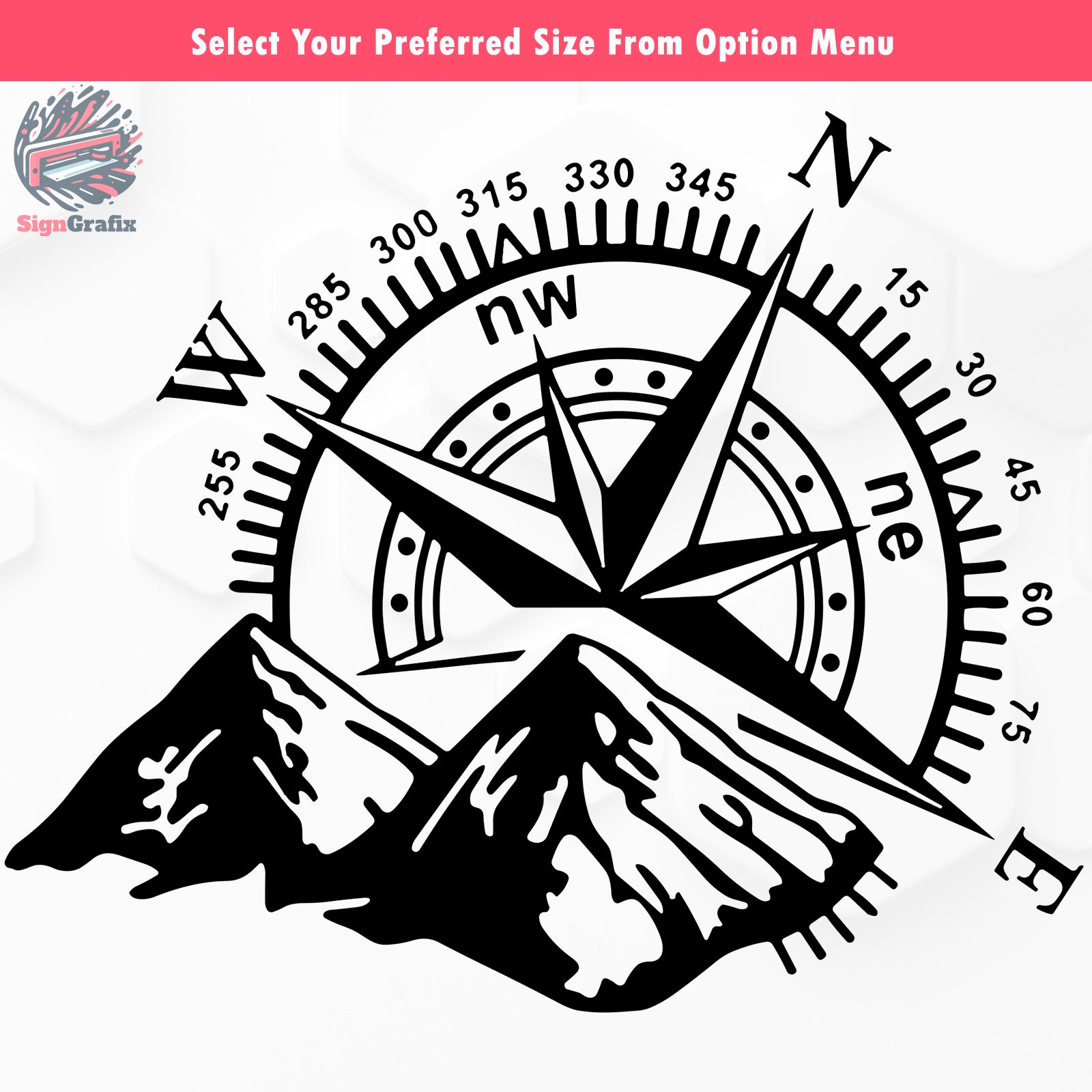 Compass Vinyl Decal Mountain Illustration, Compass Vinyl Decal for RV ...