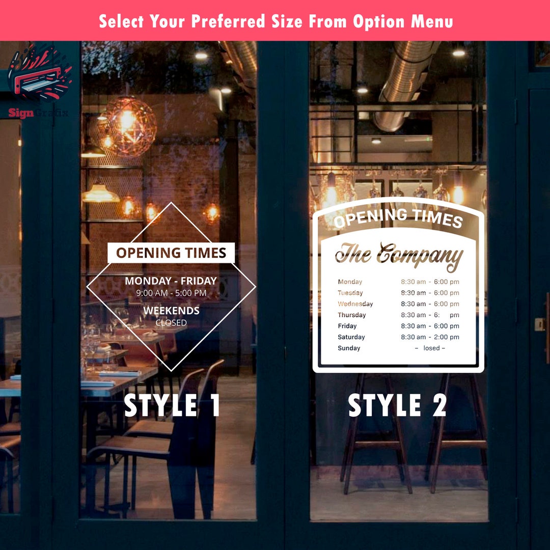 Store Hours Vinyl Decal, Storefront Business Hours, Hours of Operation ...