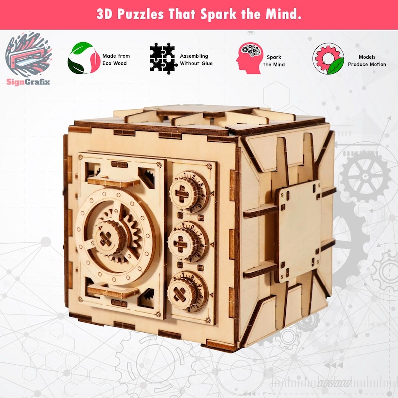 3D Wooden Puzzle DIY Locker Box With Combination Lock – Buildable ...