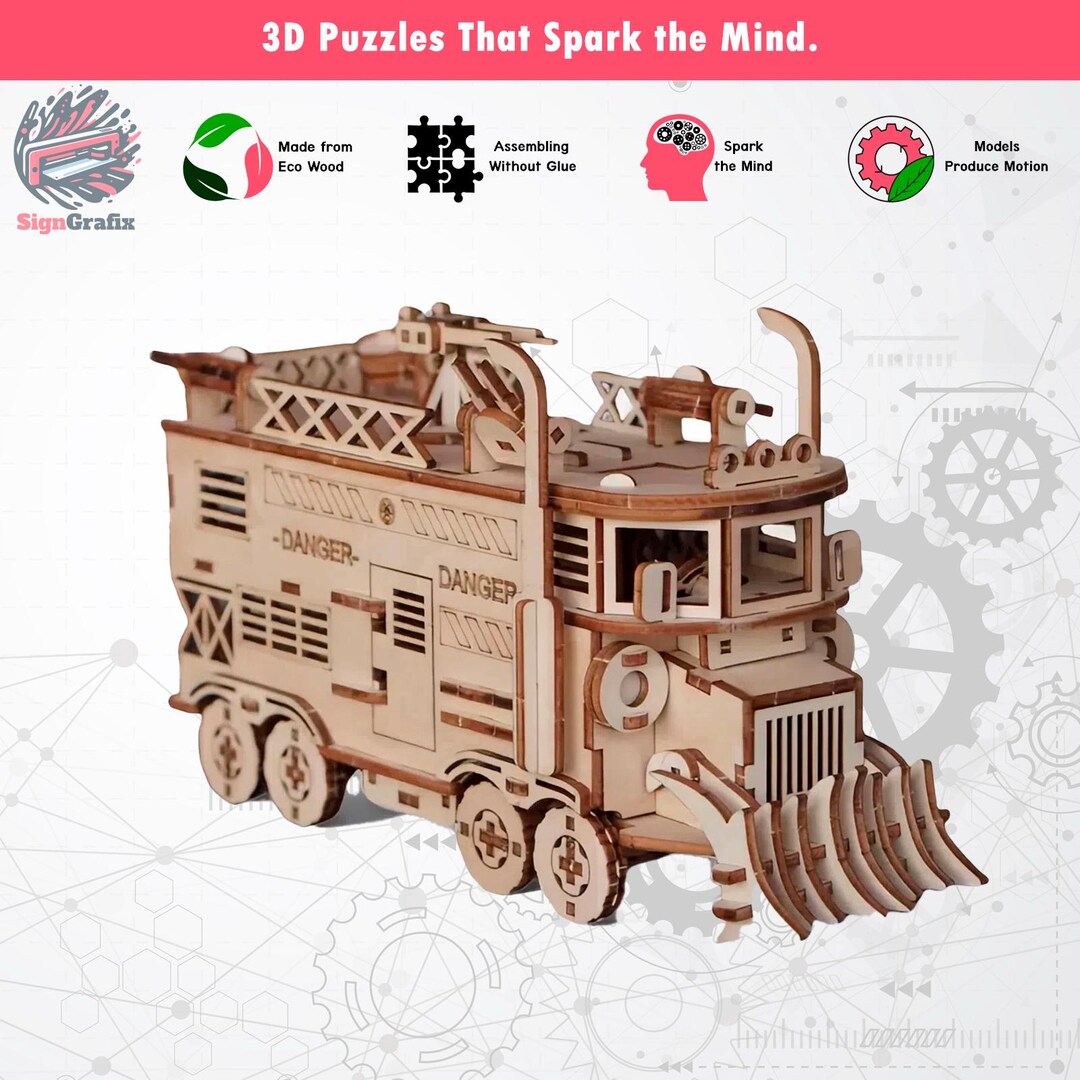3D Wooden Puzzle Battle Truck Model – DIY Doomsday Mecha Chariot ...