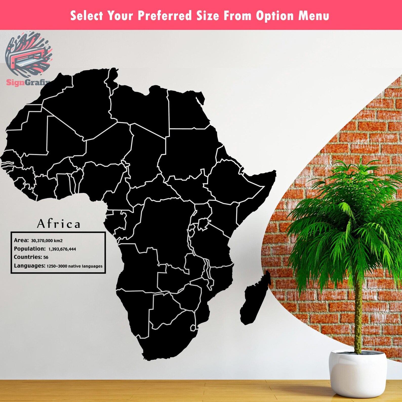 Continental Map of Africa, Africa Continental Map Decal, Africa Map ...