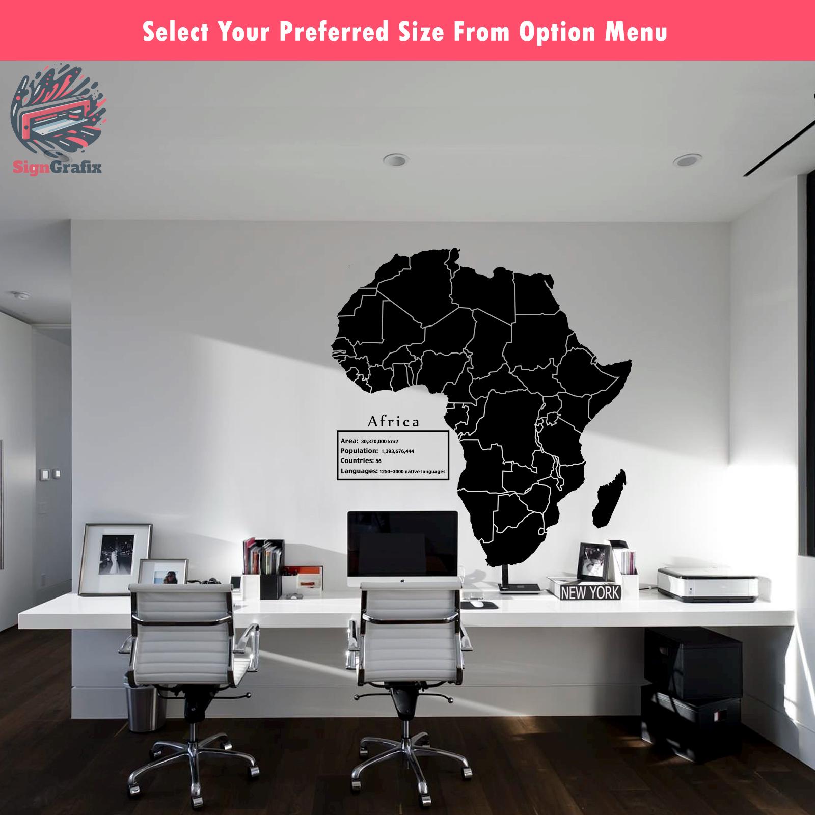 Continental Map of Africa, Africa Continental Map Decal, Africa Map ...