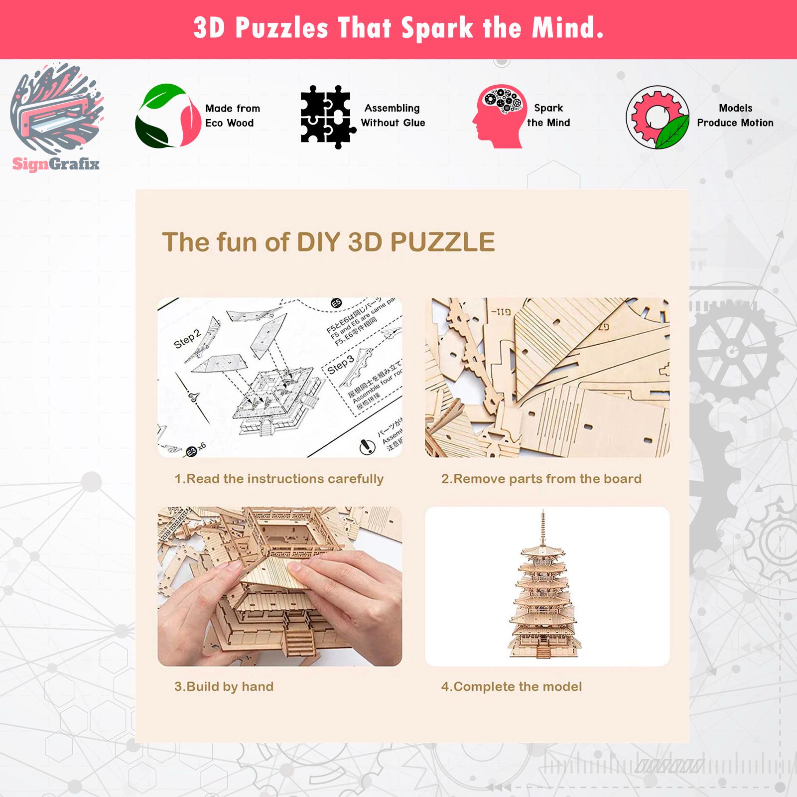 3D Wooden Pagoda Puzzle: DIY Architecture Model Kit (275-piece Assembly ...