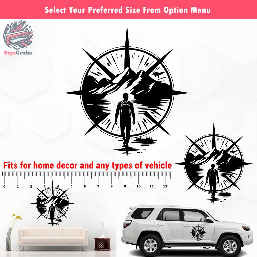 Mountain Hiking Compass Vinyl Decal | Suitable for Rvs, Campers, and ...