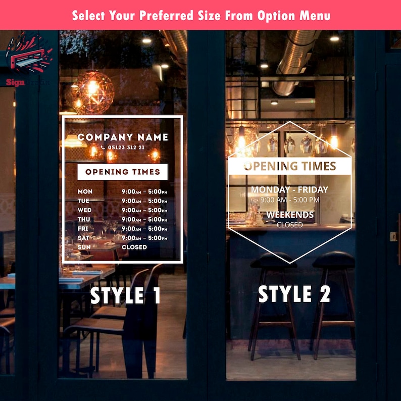 Store Hours Vinyl Decal, Storefront Business Hours, Hours of Operation ...
