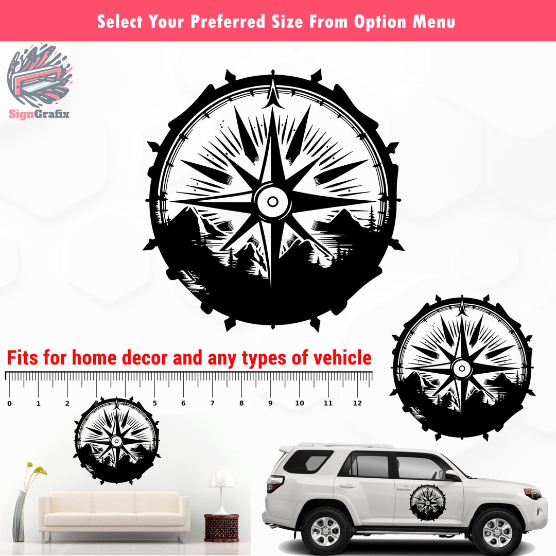 Mountain-themed Compass Vinyl Decal | Suitable for Rvs, Campers, and ...