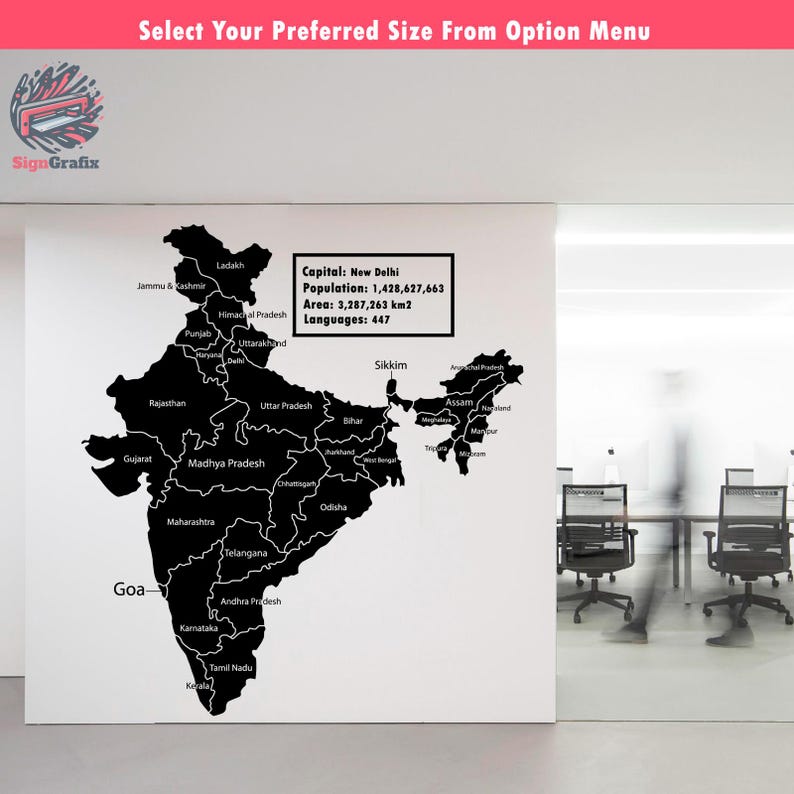 India Map, India Map Office Decal, India Map Vinyl Decal, India Map ...