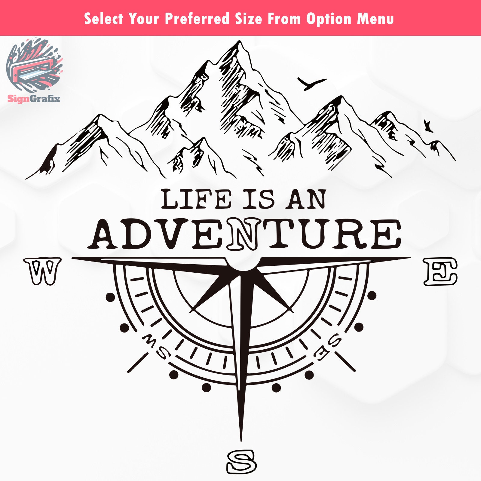 Compass Vinyl Decal Mountain Illustration | Compass Vinyl Decal for RV ...