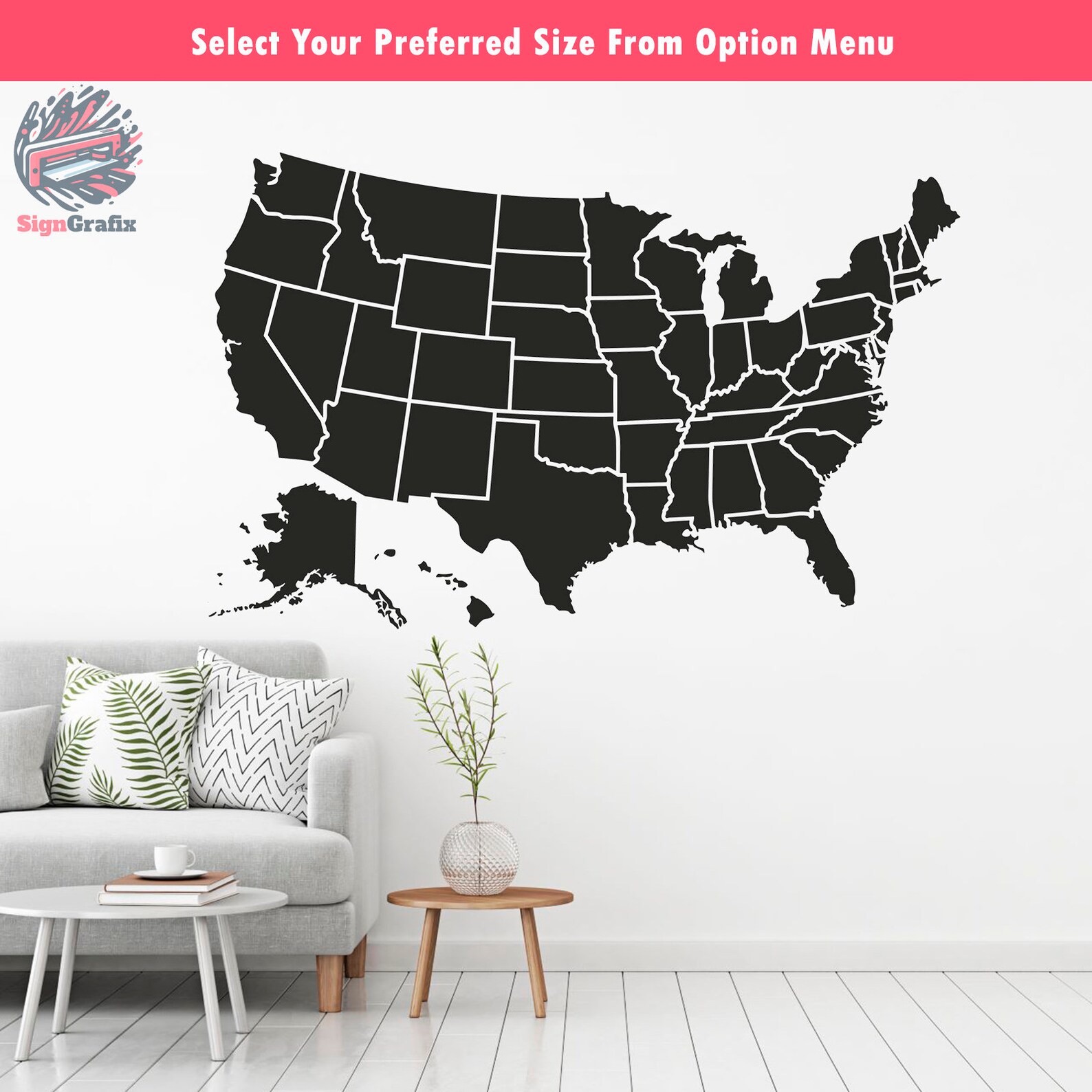 United States of America Map Vinyl Decal All States Map Decal United ...