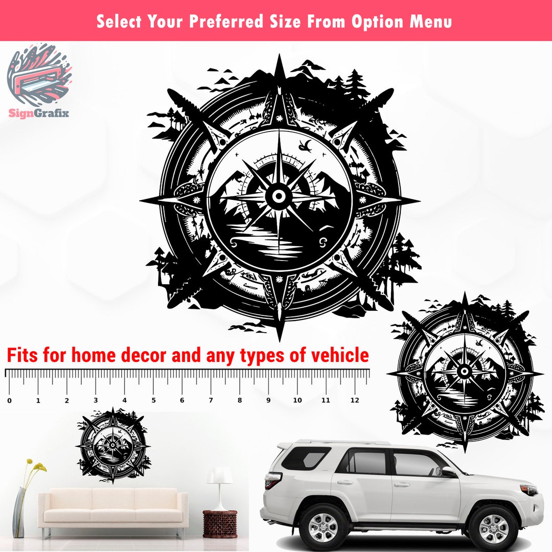 Mountain-themed Compass Vinyl Decal | Suitable for Rvs, Campers, and ...