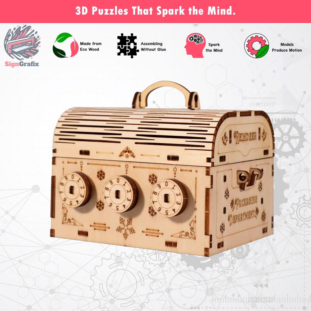 3D Wooden Puzzle Treasure Box Kit – DIY Brain Teaser, Eco Wood - Etsy