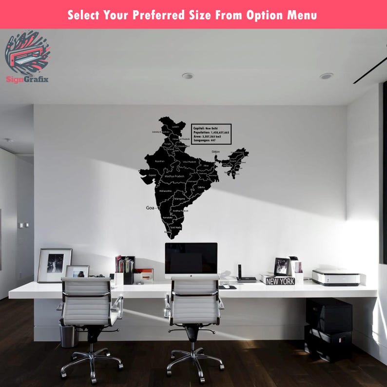 India Map, India Map Office Decal, India Map Vinyl Decal, India Map ...