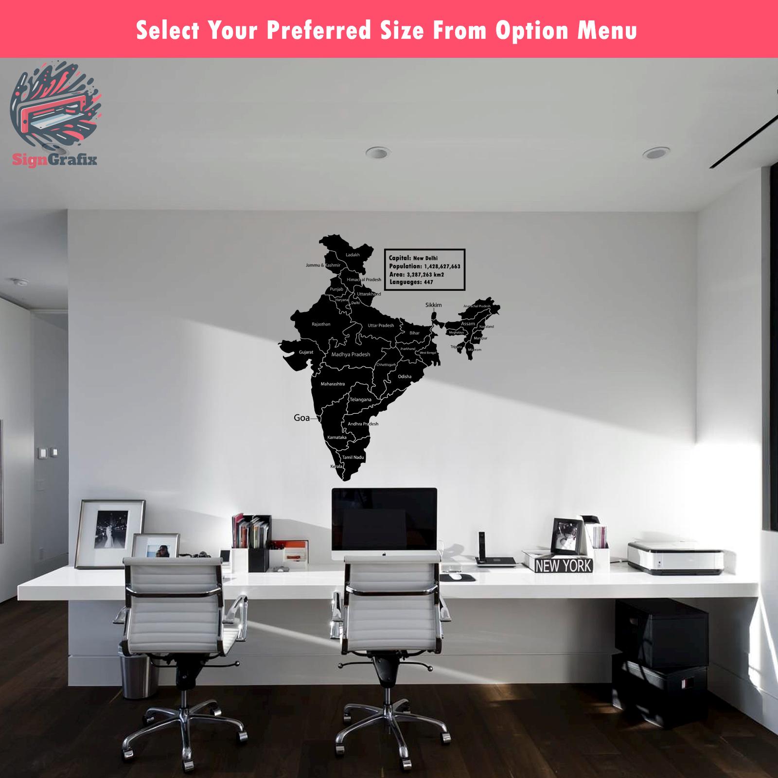 India Map, India Map Office Decal, India Map Vinyl Decal, India Map ...