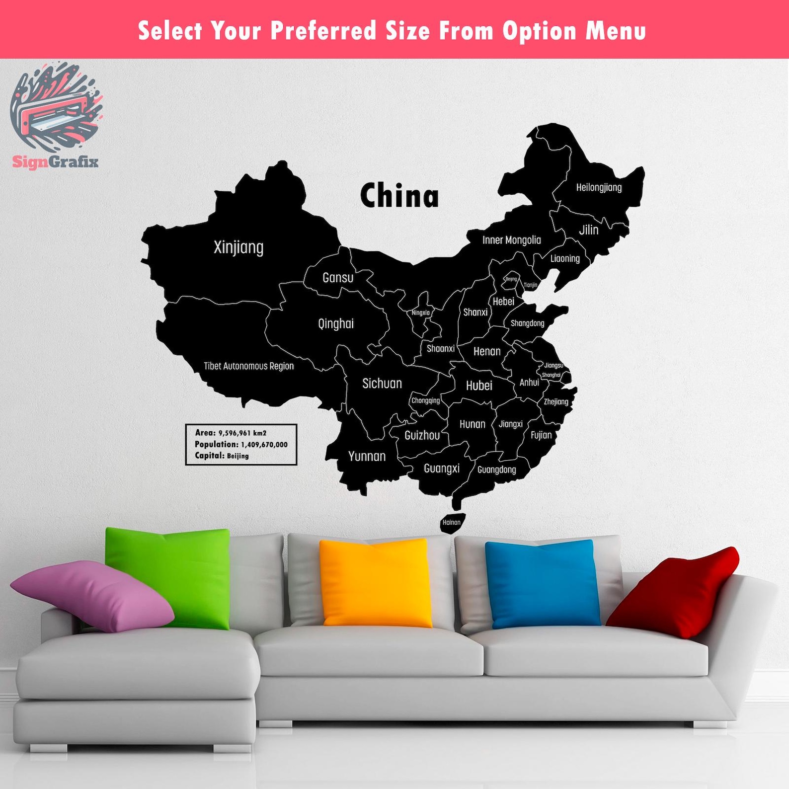 China Map, China Province Map Decal, China Map Vinyl Decal, China Map ...