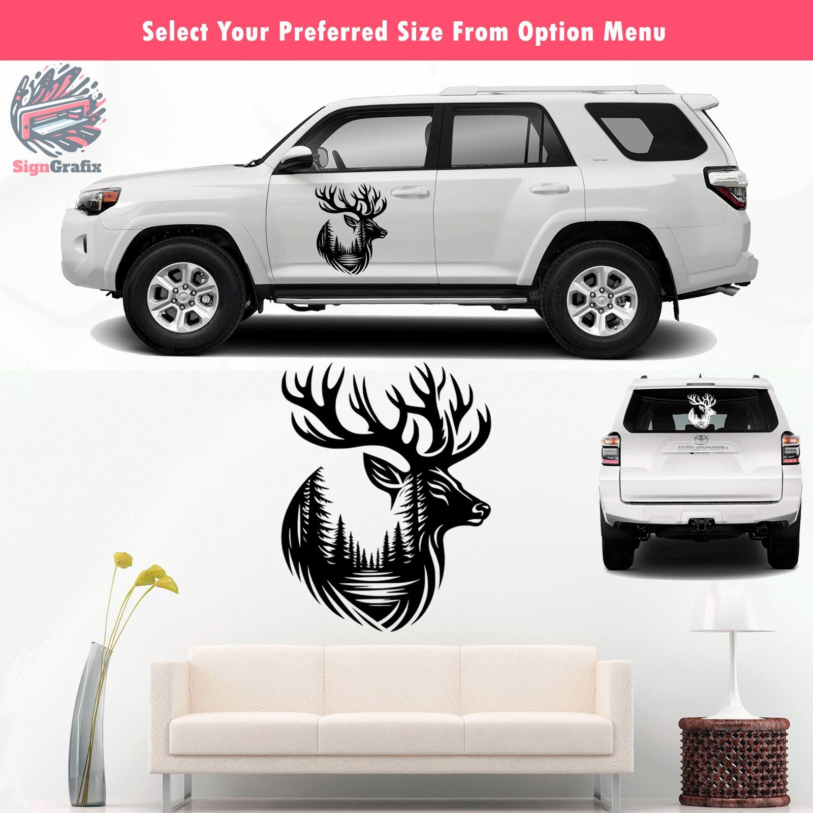 Deer Head Vinyl Decal, Elegant Nature-inspired Design for Home Walls ...