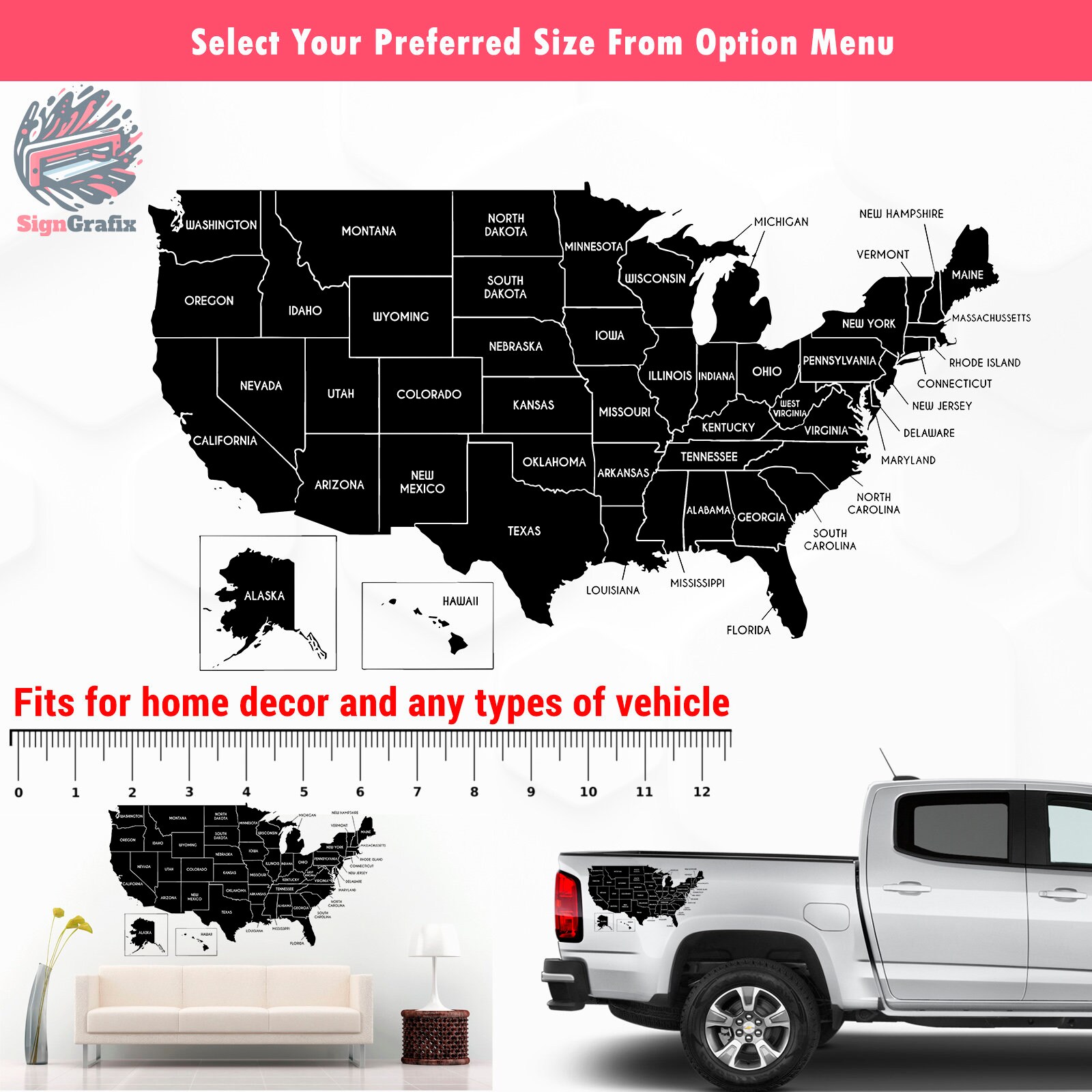 United States of America Map Vinyl Decal All States Map Decal United ...