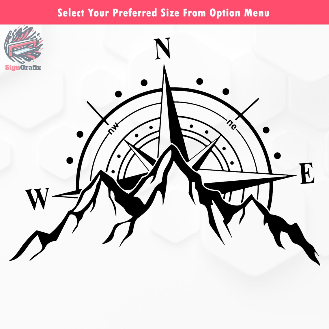 Compass Vinyl Decal Mountain Illustration | Compass Vinyl Decal for RV ...
