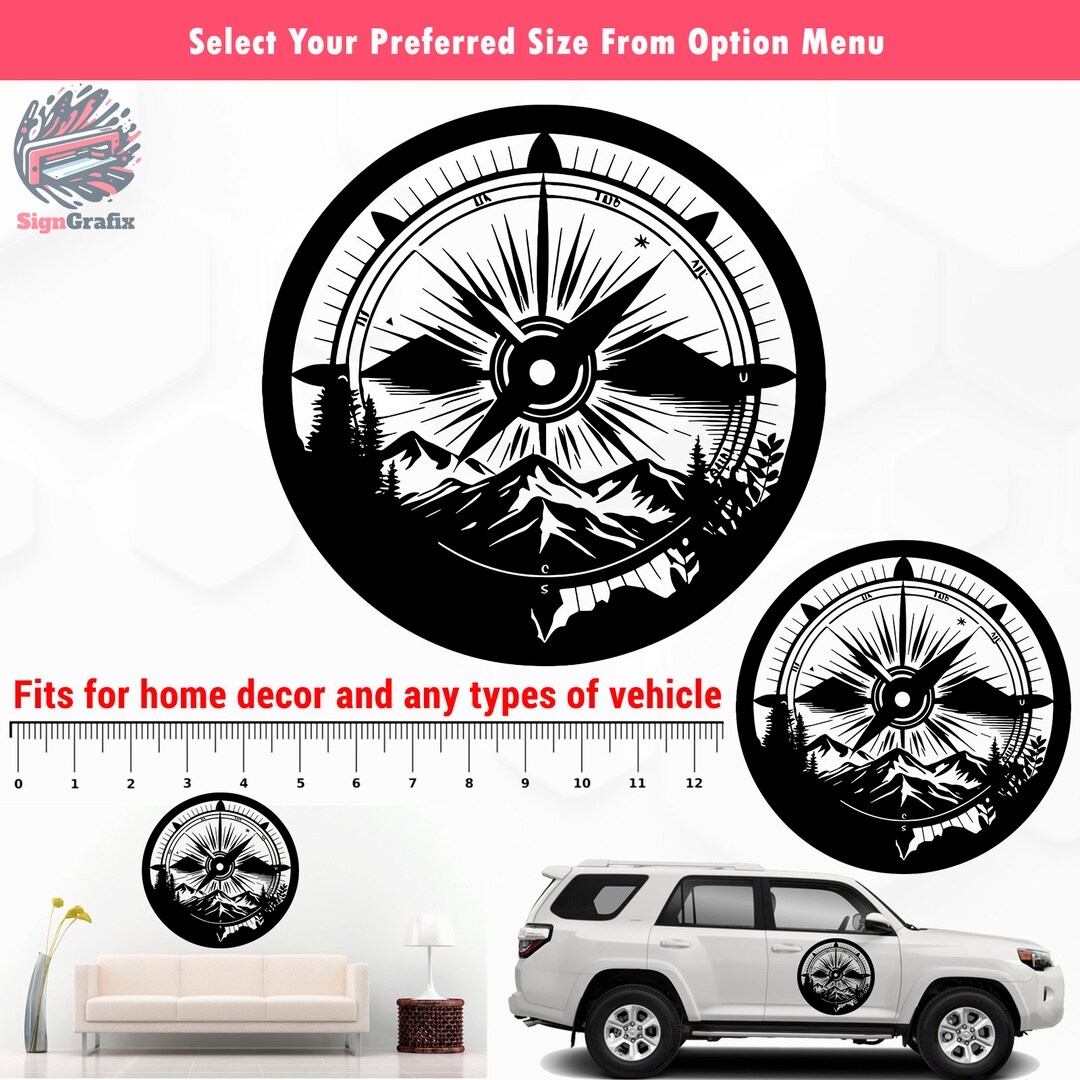 Mountain-themed Compass Vinyl Decal | Suitable for Rvs, Campers, and ...