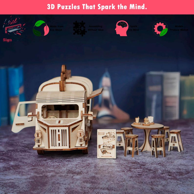 3D Wooden Fast Food Car Puzzle: DIY Assembly Kit, Home Decor - Etsy