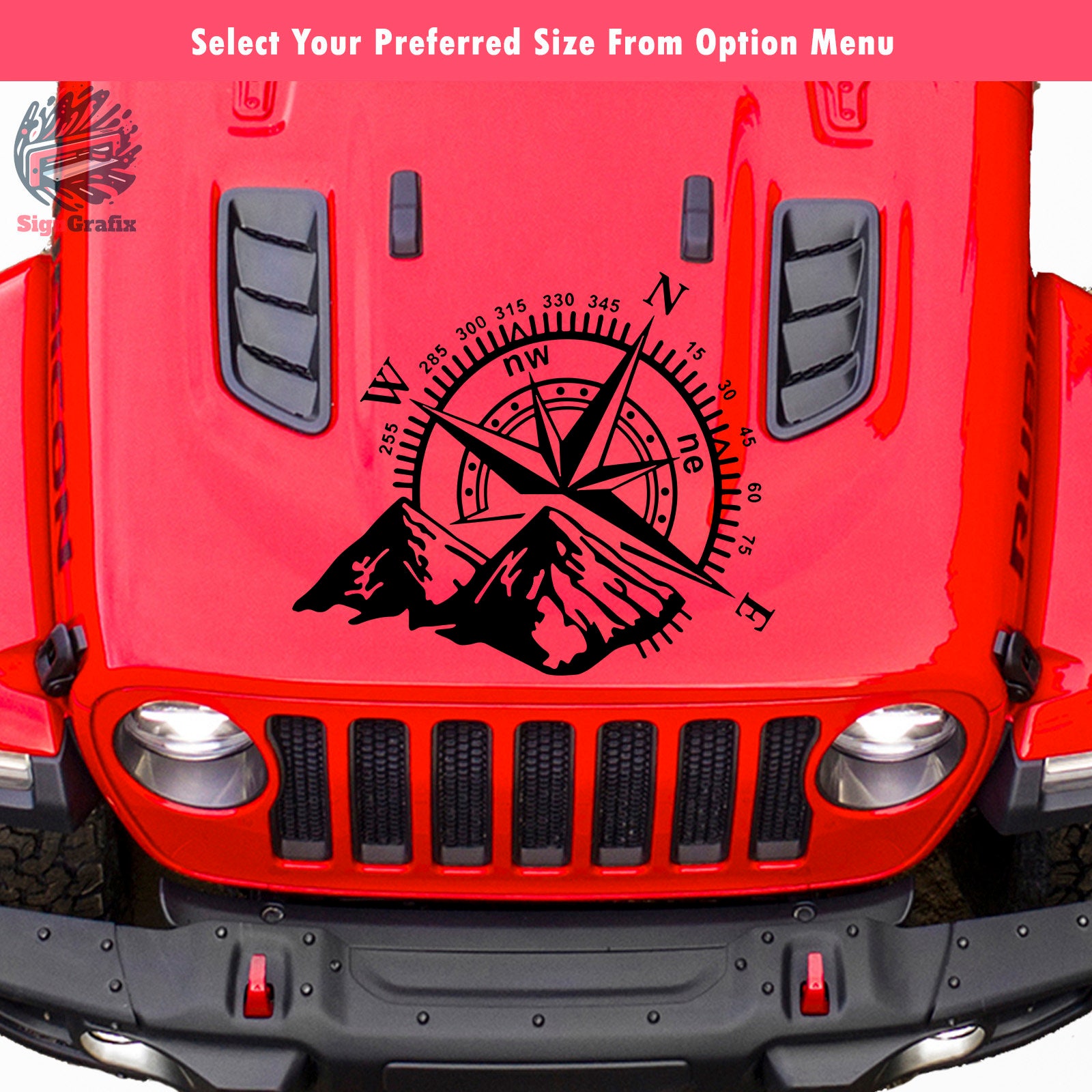 Compass Vinyl Decal Mountain Illustration, Compass Vinyl Decal for RV ...