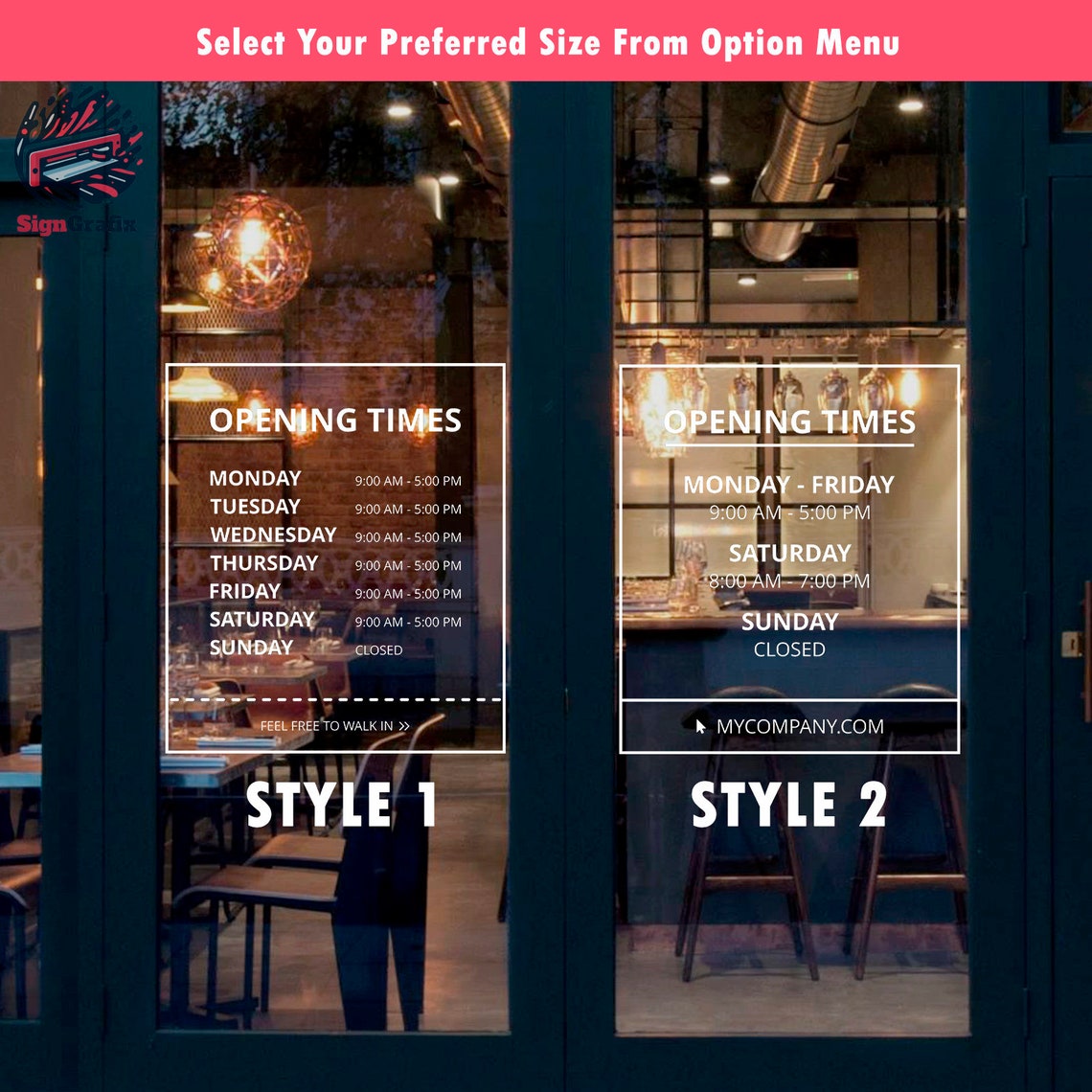 Store Hours Vinyl Decal, Storefront Business Hours, Hours of Operation ...