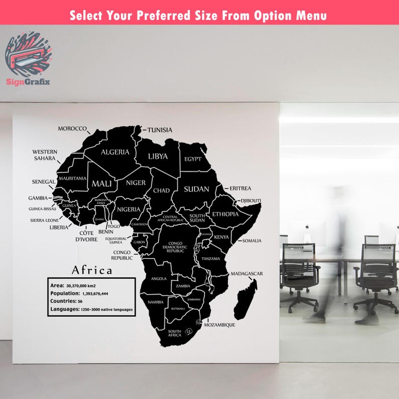 Africa Map Vinyl Decal: African Countries Sticker - Etsy