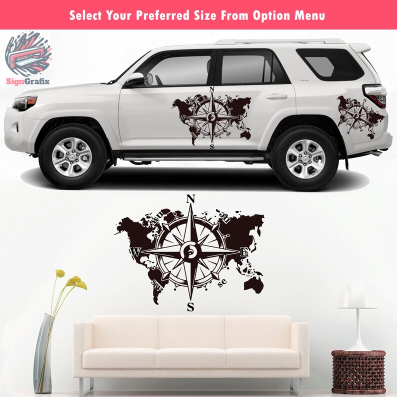 Compass World Map Vinyl Decal: RV, Camper, Car, Wall Decor - Etsy