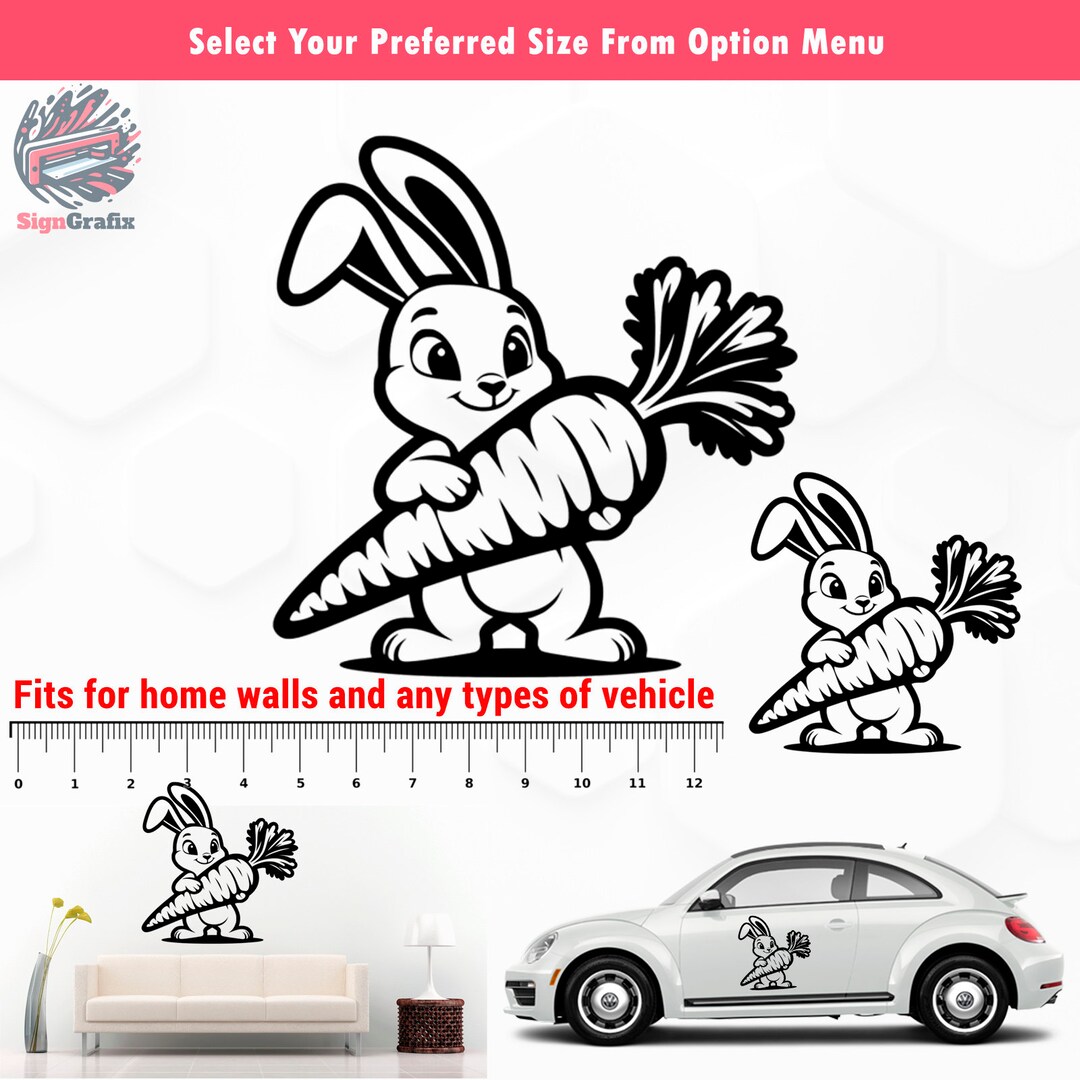 Playful Rabbit and Carrot Vinyl Decal - Whimsical Design for Home Walls ...