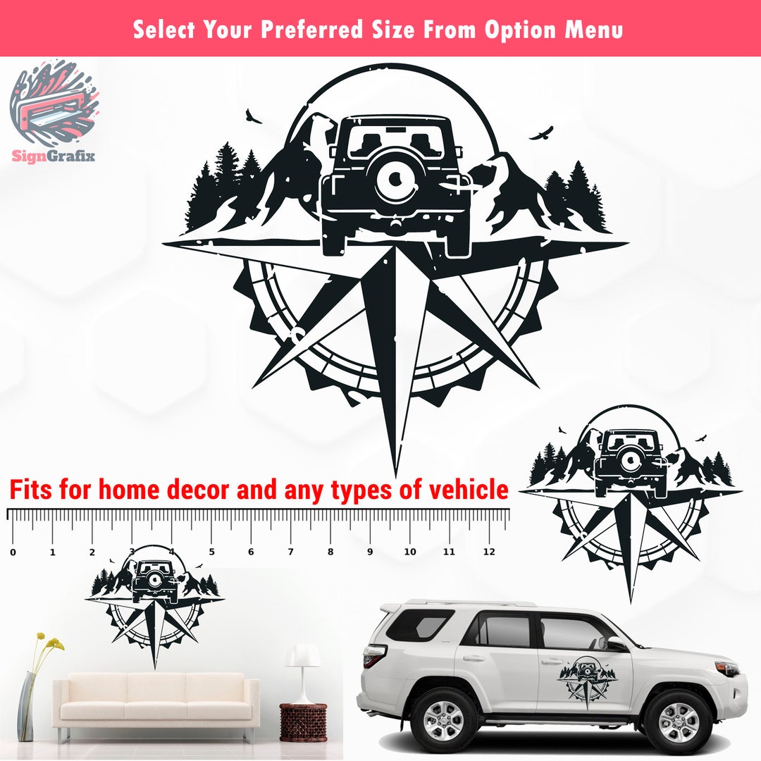 Compass Vinyl Decal Mountain Illustration Compass Vinyl Decal for RV ...
