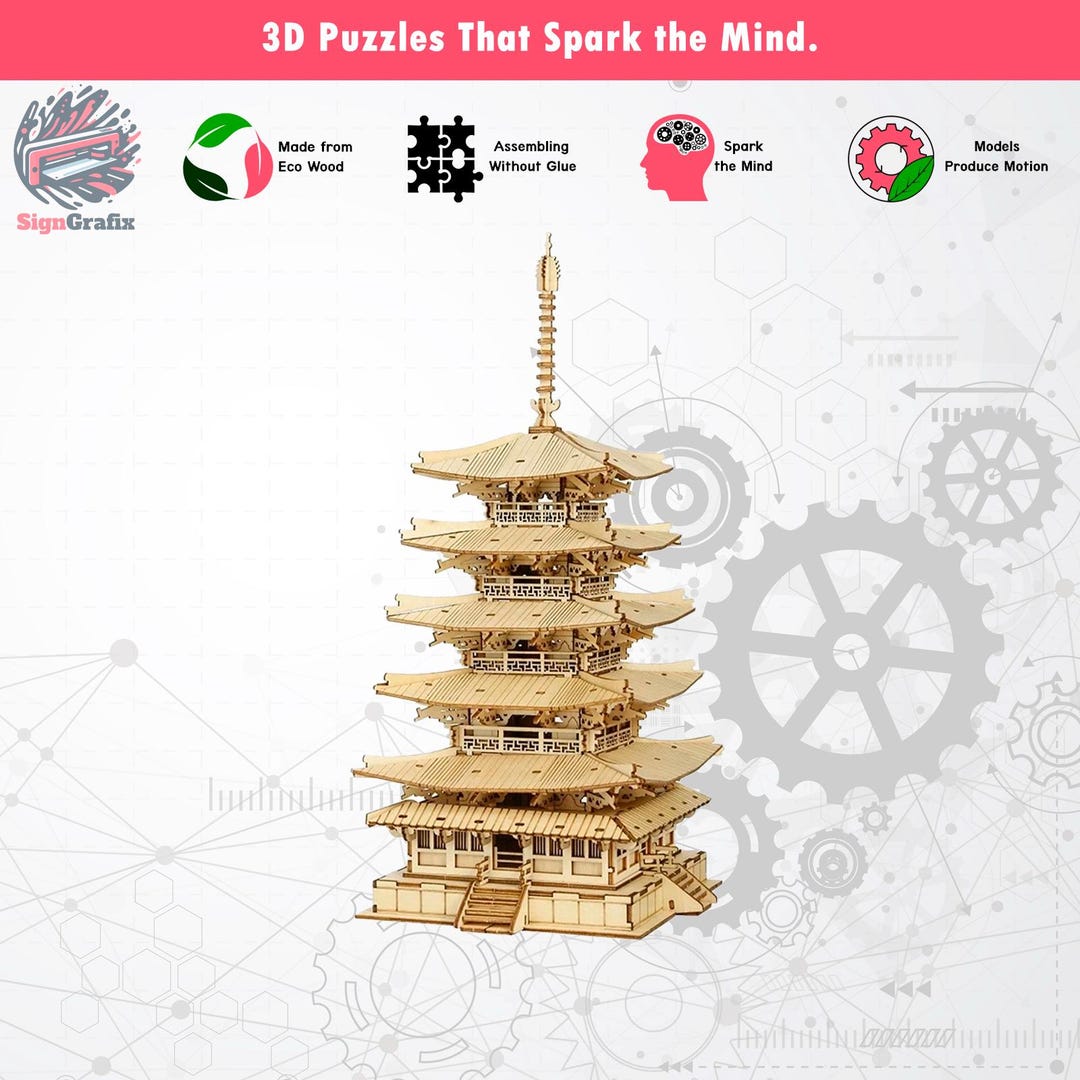 3D Wooden Pagoda Puzzle: DIY Architecture Model Kit (275-piece Assembly ...