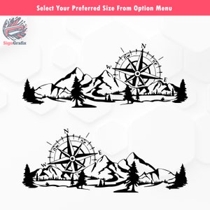 Compass Vinyl Decal Mountain Illustration | Compass Vinyl Decal for RV ...