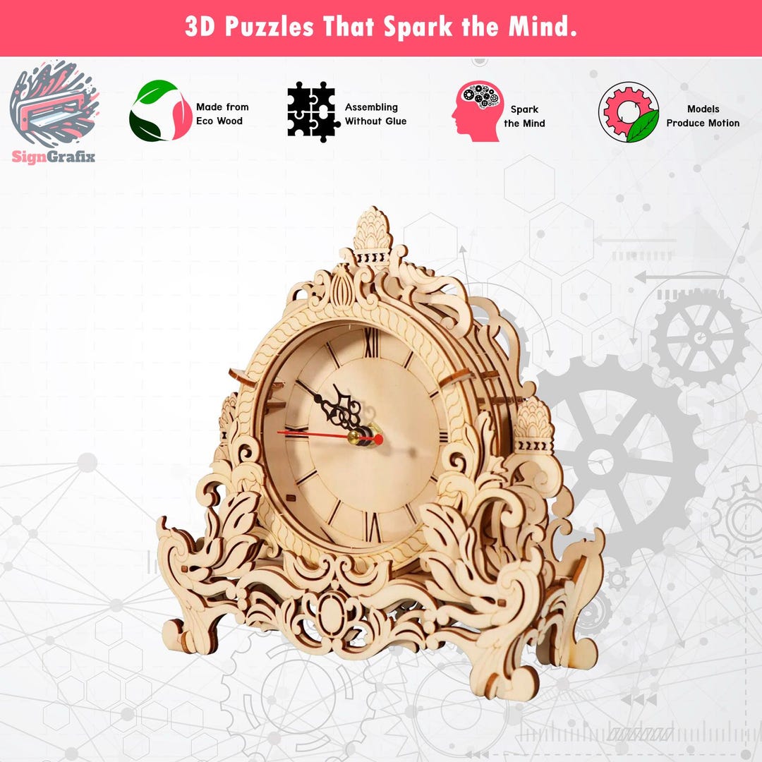 3D Wooden Puzzle Clock Model Kit – DIY Desktop Clock, Architectural ...