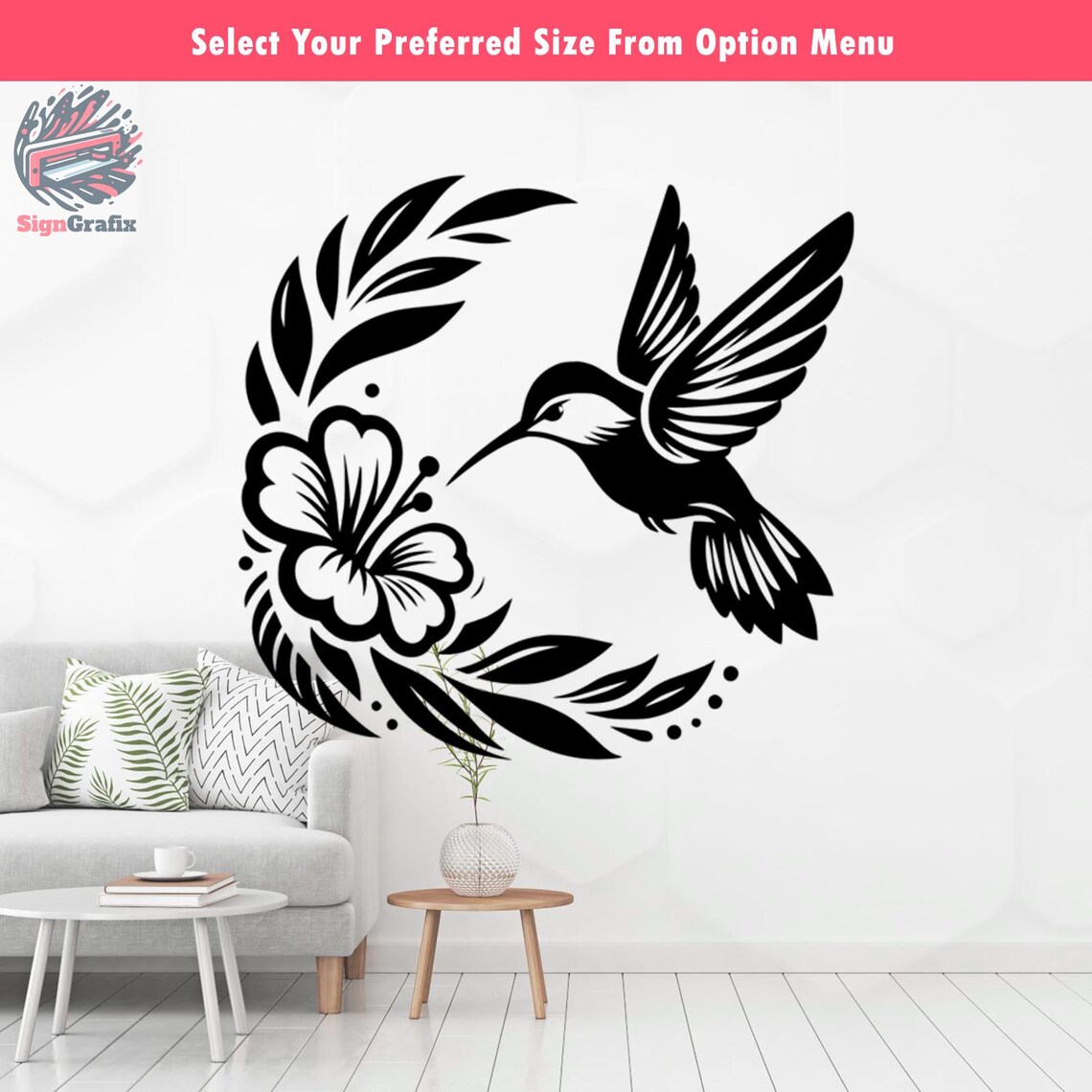 Blossom Hummingbird Vinyl Decal - Elegant Floral Design for Home Walls ...