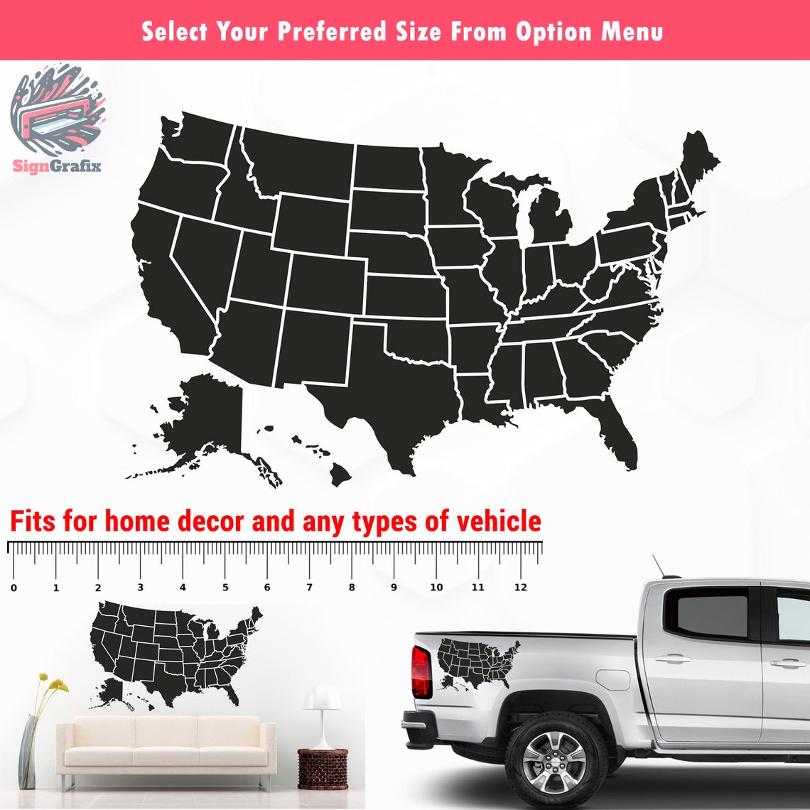 United States of America Map Vinyl Decal All States Map Decal United ...