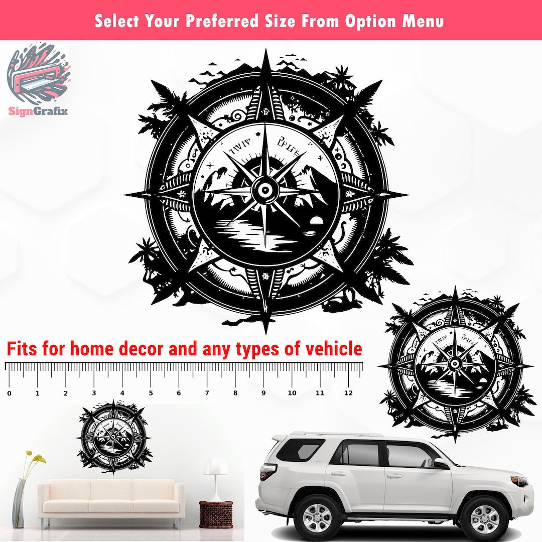 Ocean Style Compass Vinyl Decal | Suitable for Rvs, Campers, Boats, and ...