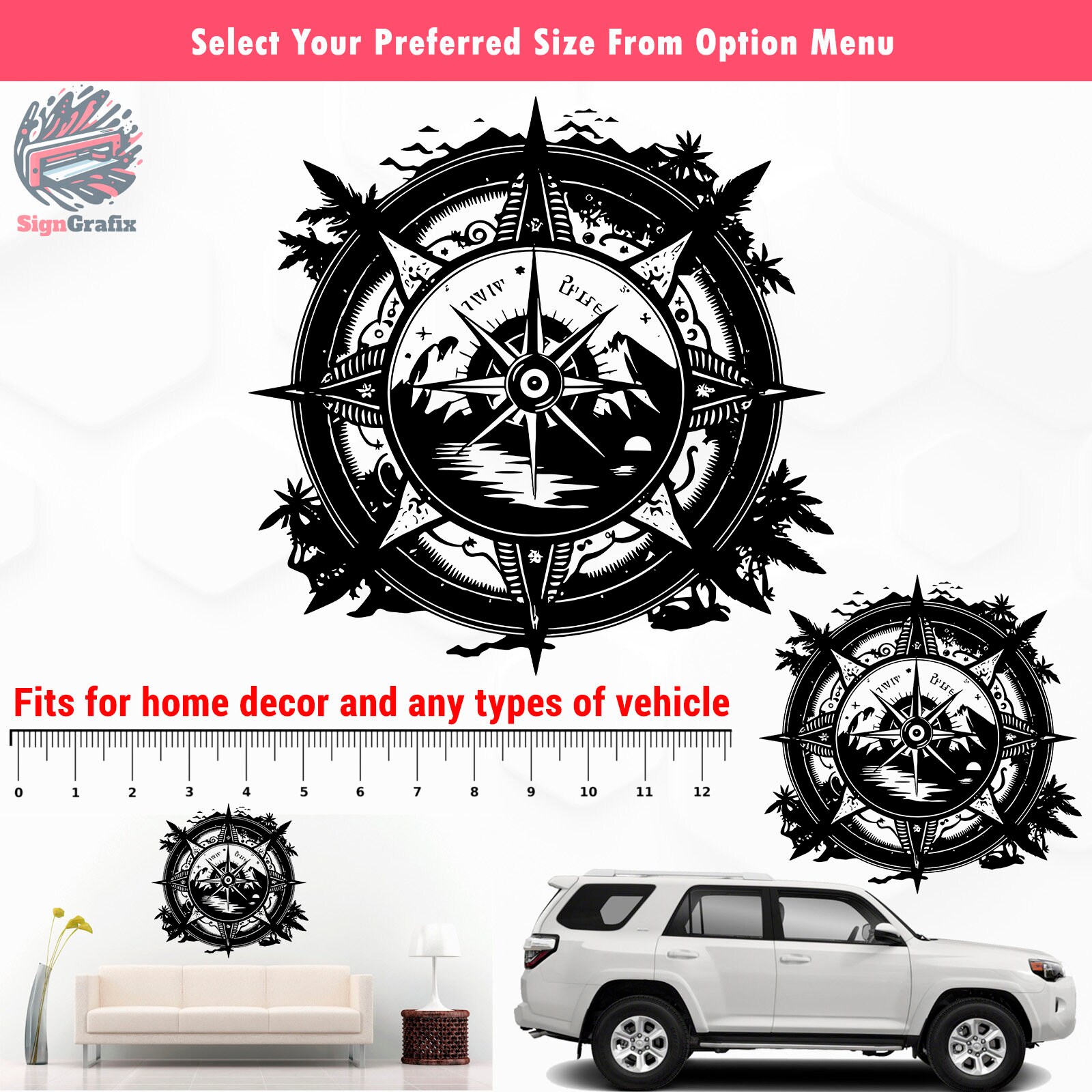 Ocean Style Compass Vinyl Decal | Suitable for Rvs, Campers, Boats, and ...