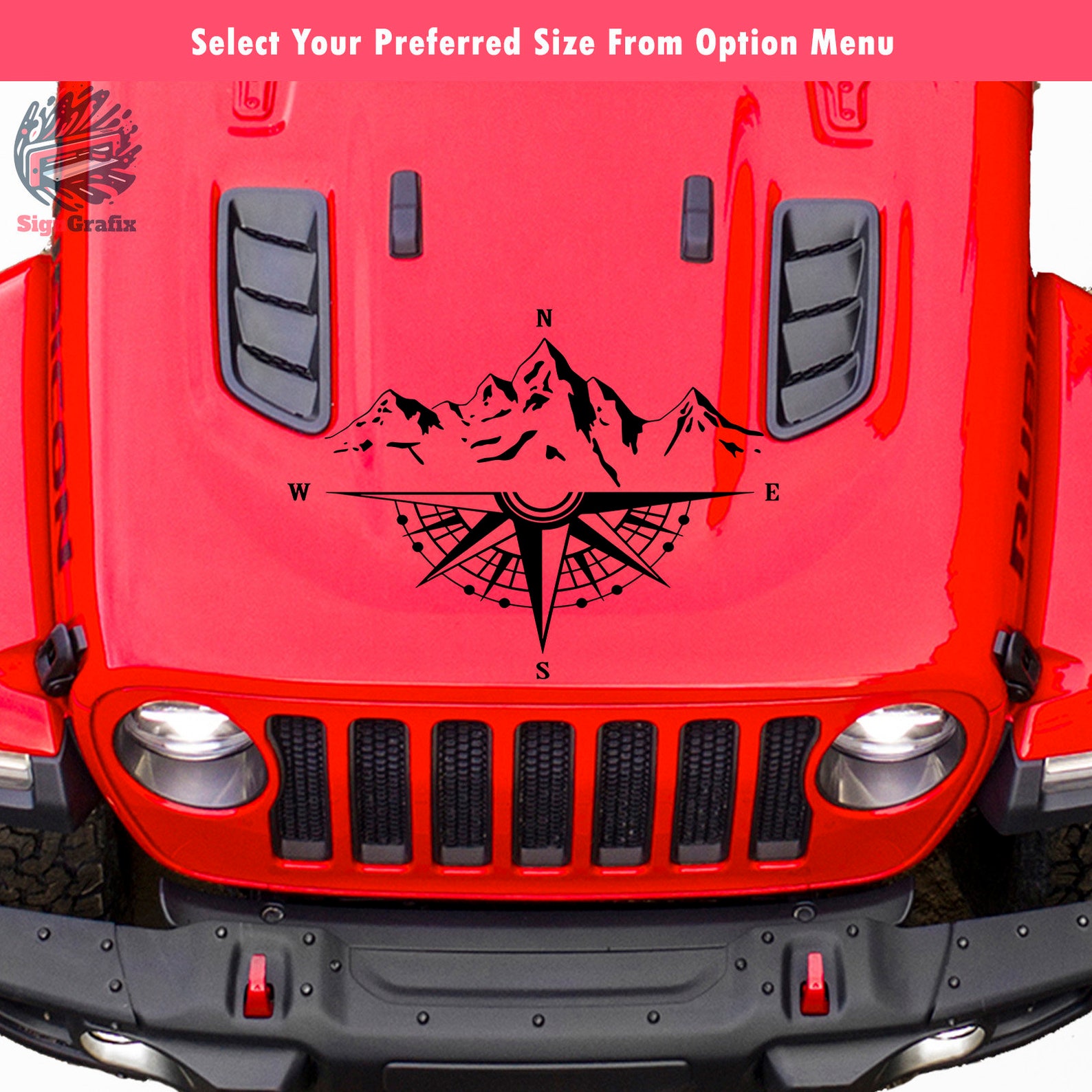 Compass Vinyl Decal Mountain Illustration Compass Vinyl Decal for RV ...
