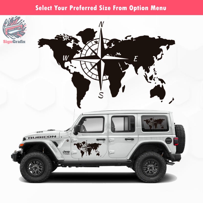 World Map Compass Vinyl Decal – Adventure Driven Design for Cars, Rvs ...