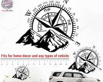 Compass Vinyl Decal Mountain Illustration Compass Vinyl Decal for RV ...