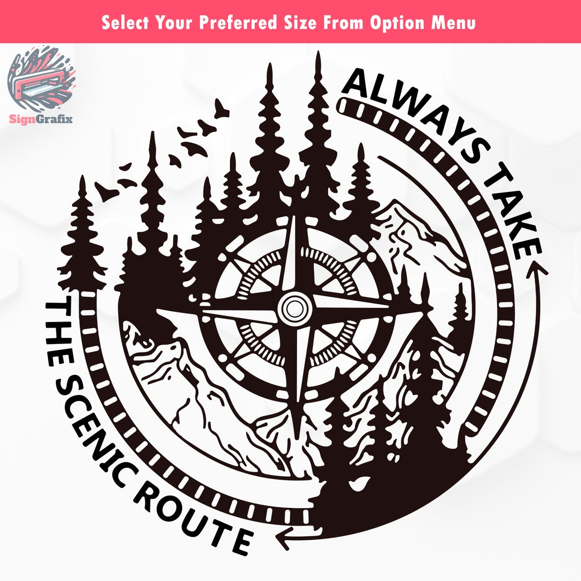 Compass Vinyl Decal Mountain Illustration Compass Vinyl Decal for RV ...