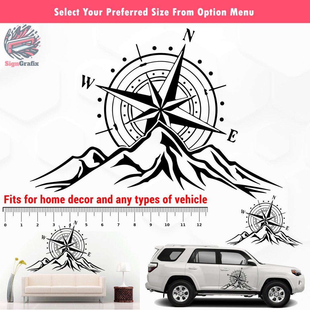 Compass Vinyl Decal Mountain Illustration | Compass Vinyl Decal for RV ...