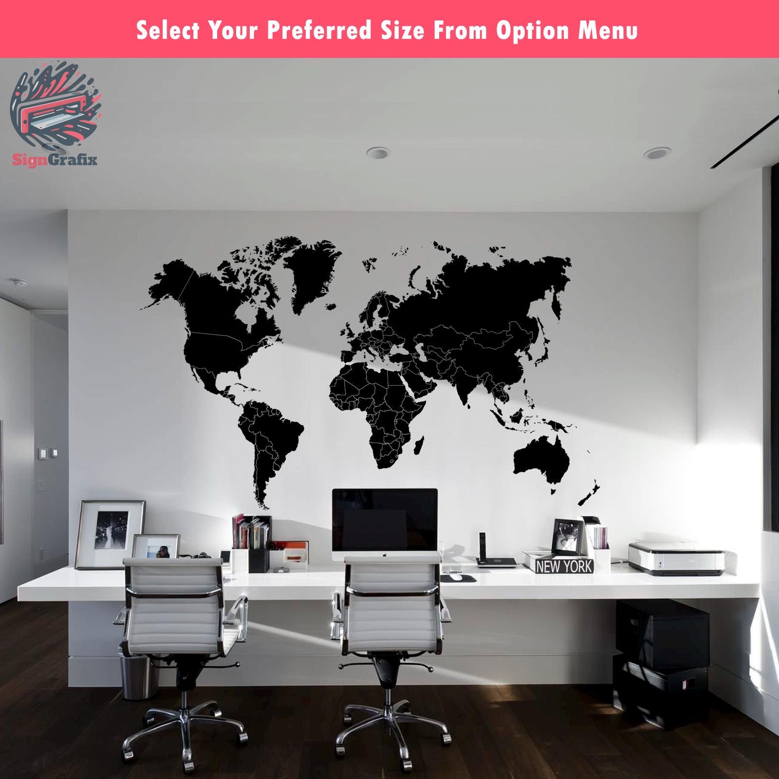 World Map Vinyl Wall Decal: Educational Office Decor - Etsy
