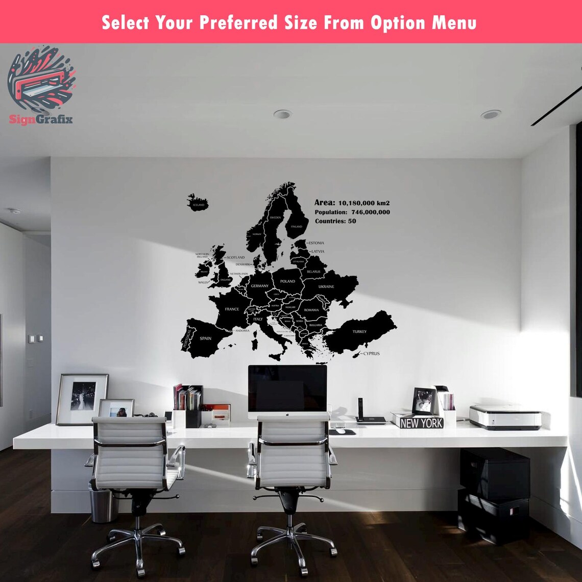 Europe Map Vinyl Wall Decal: Educational Office Decor - Etsy