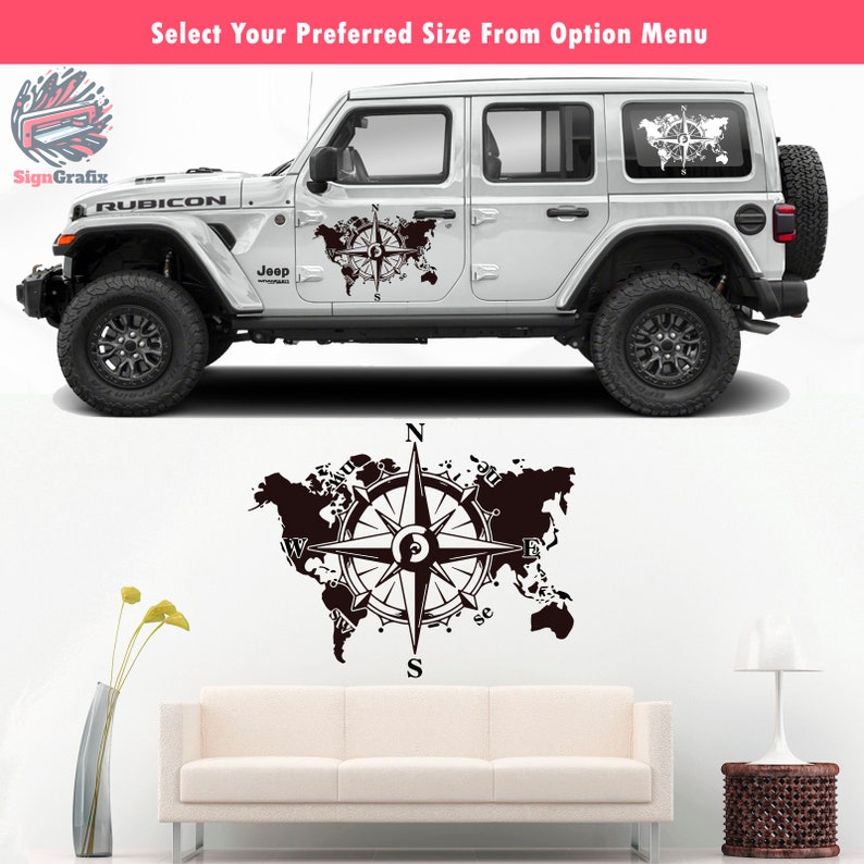 Compass World Map Vinyl Decal: RV, Camper, Car, Wall Decor - Etsy