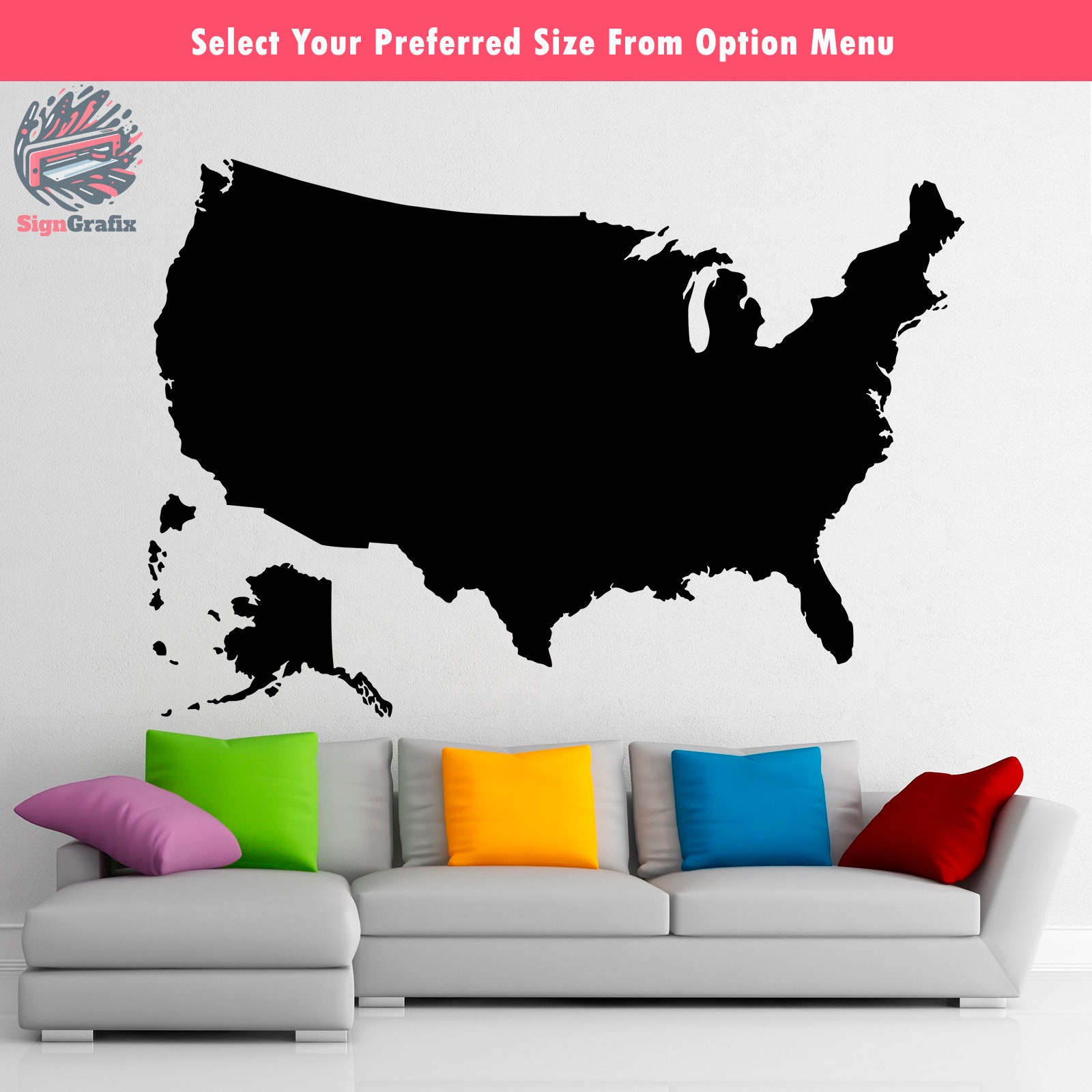 USA Map Vinyl Decal: United States Wall Decor - Etsy