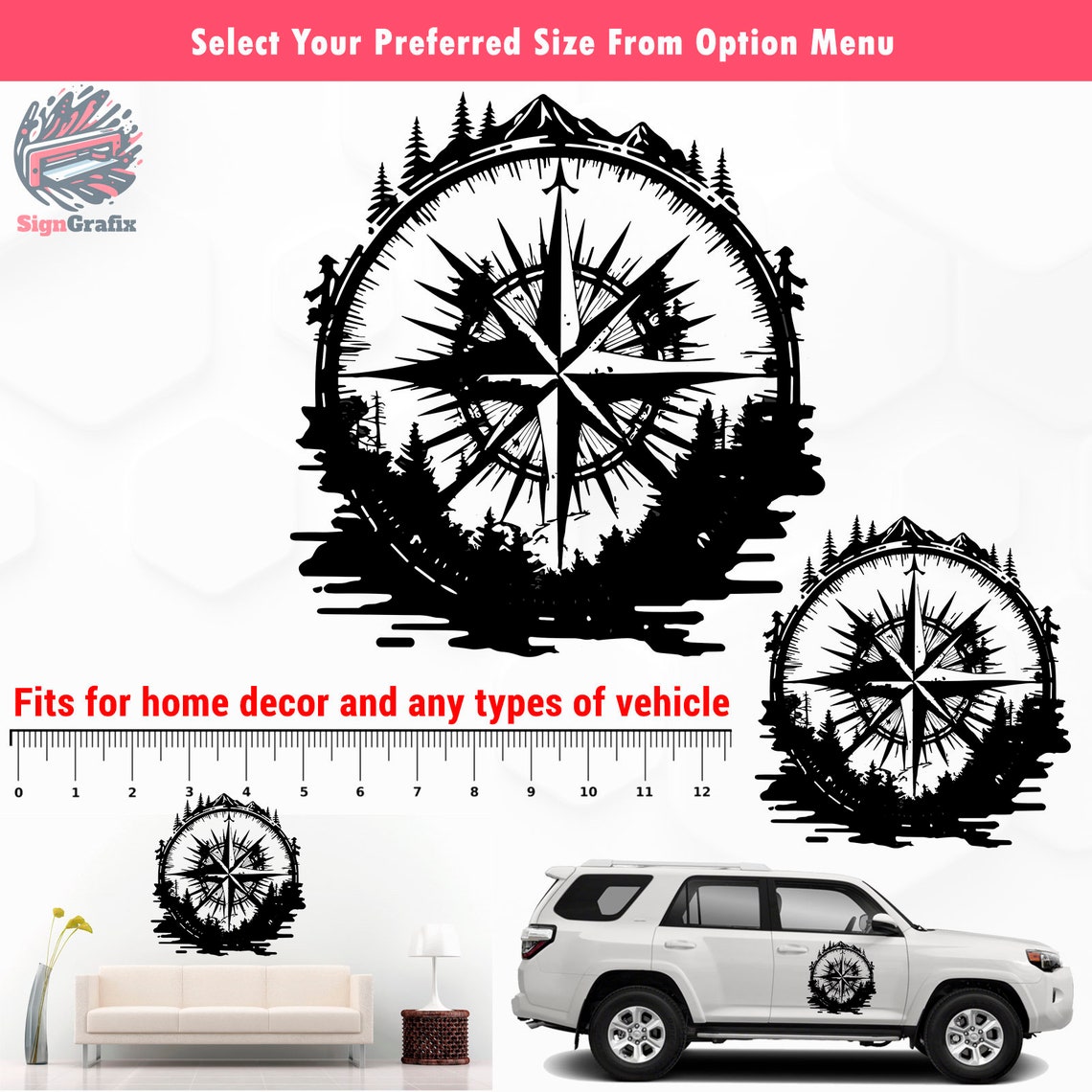 Mountain-themed Compass Vinyl Decal | Suitable for Rvs, Campers, and ...