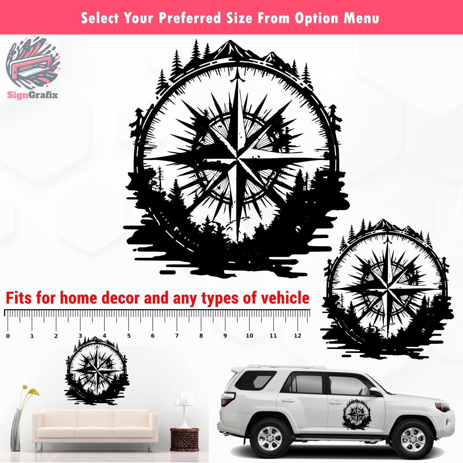 Mountain-themed Compass Vinyl Decal | Suitable for Rvs, Campers, and ...